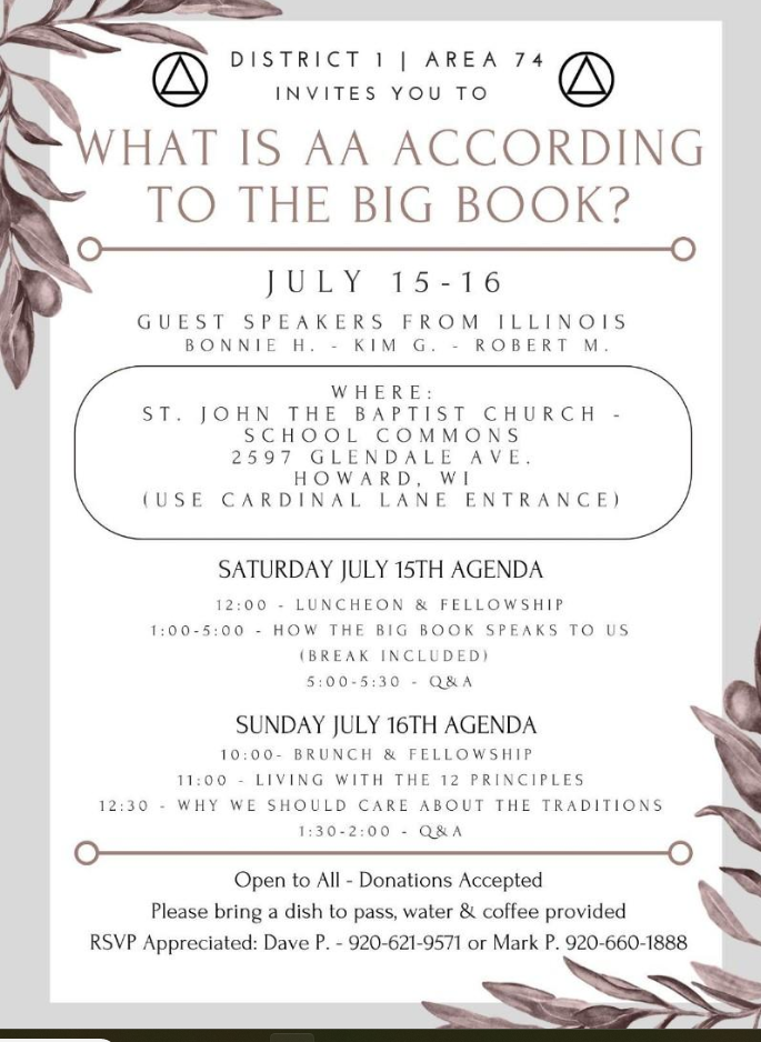 Events from August 27 – July 6 – Alcoholics Anonymous